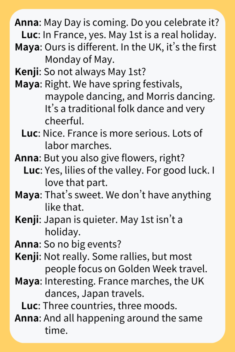 May Dayを英語で学ぶ｜会話でわかる文化の違いと使える英語表現 | レイジーれいじ の ほぼ日々英語